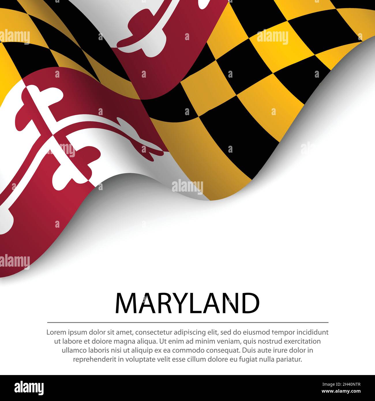 Waving flag of Maryland is a state of USA on white background. Banner ...