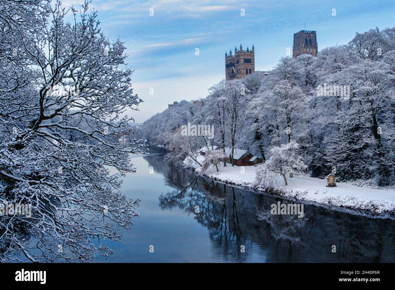 Durham Cathedral Towering over the River Wear with Frozen Trees. Durham ...