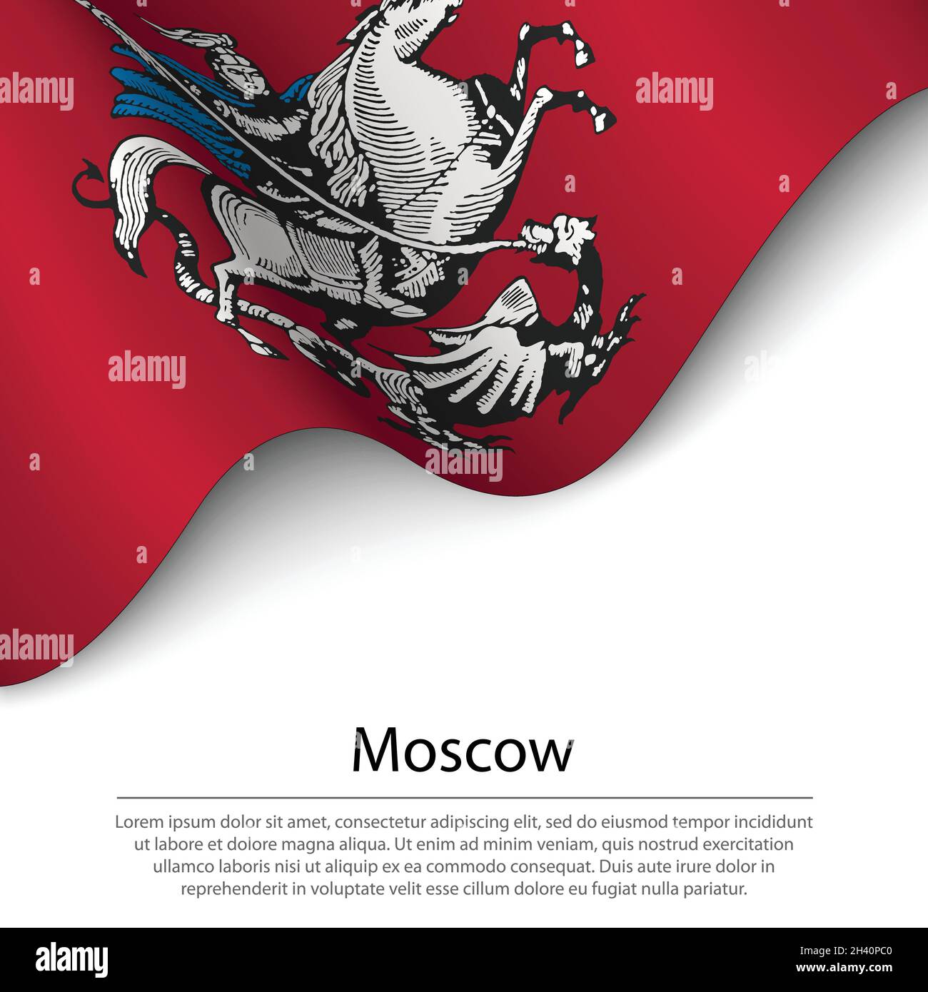 Waving flag of Moscow is a region of Russia on white background. Banner ...