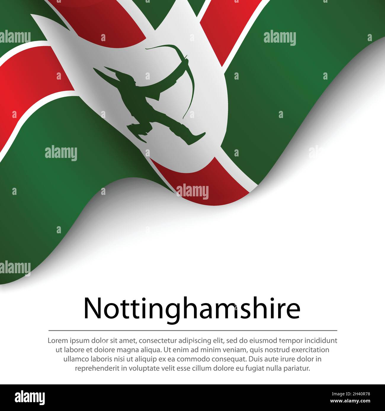 Waving flag of Nottinghamshire is a county of England on white ...