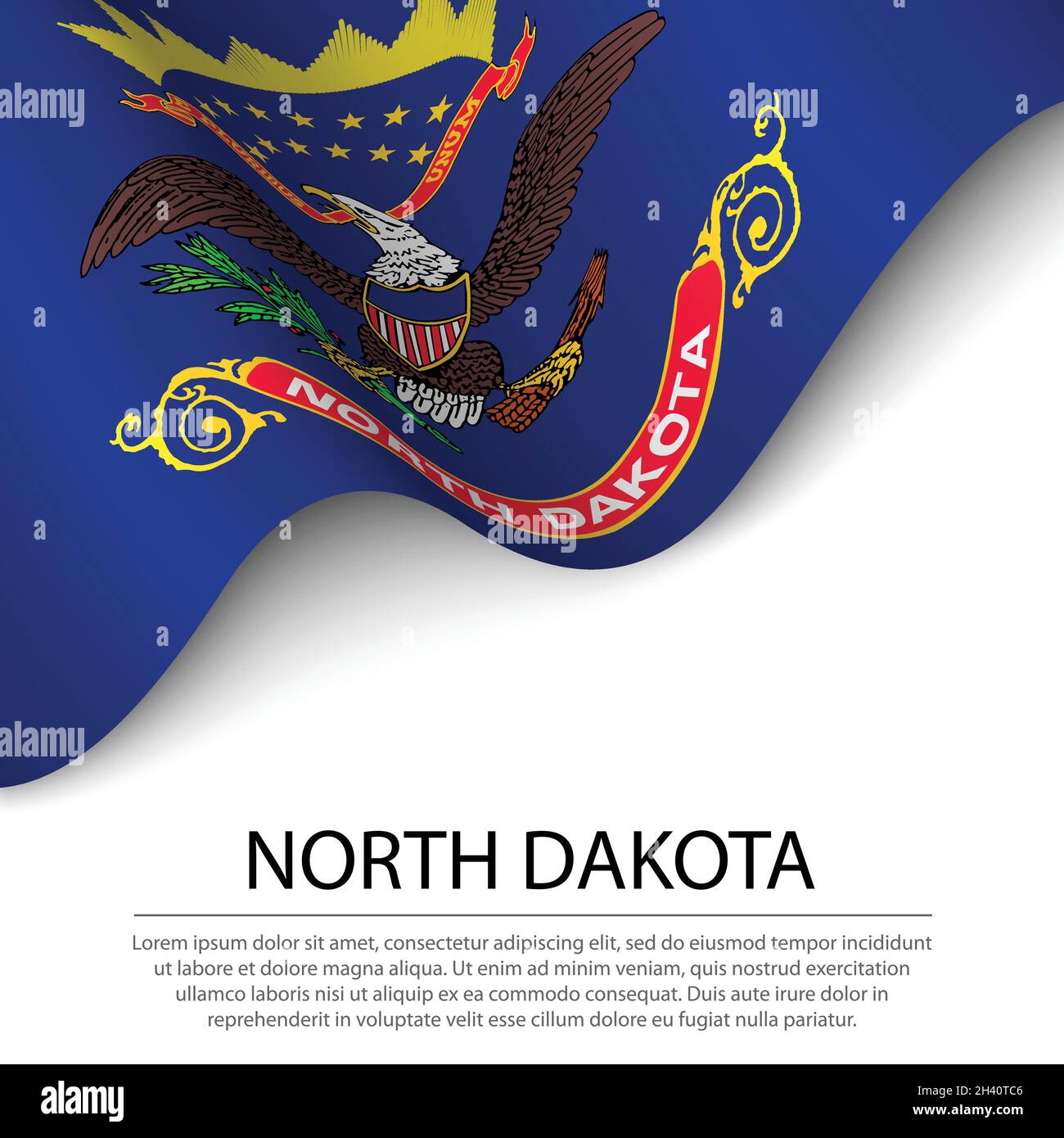 Waving flag of North Dakota is a state of USA on white background ...