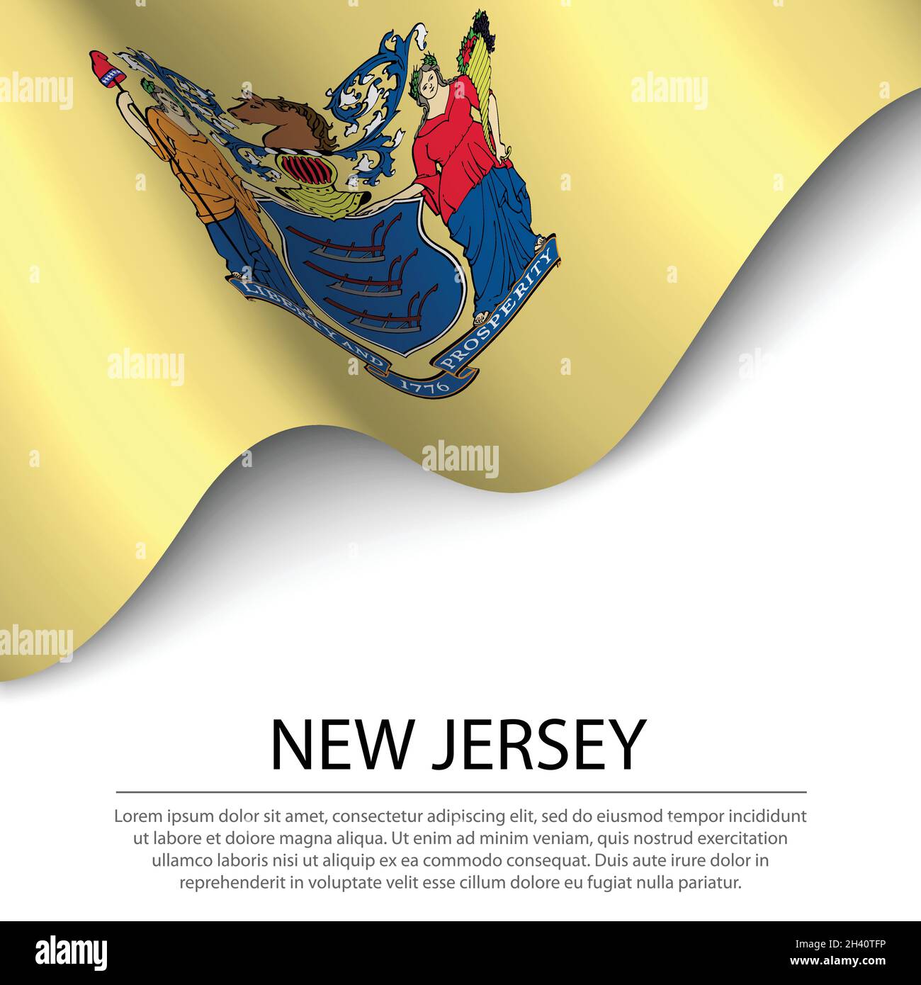 Waving flag of New Jersey is a state of USA on white background. Banner ...