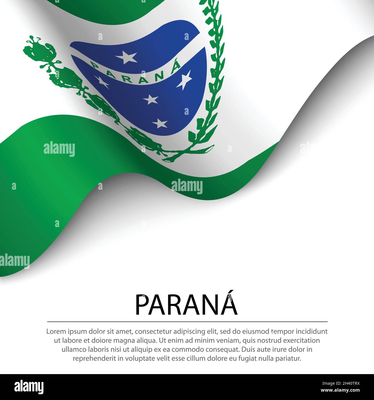 Waving flag of Parana is a state of Brazil on white background. Banner ...