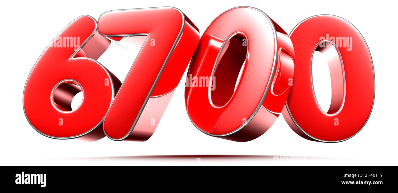 Rounded red numbers 6700 on white background 3D illustration with ...