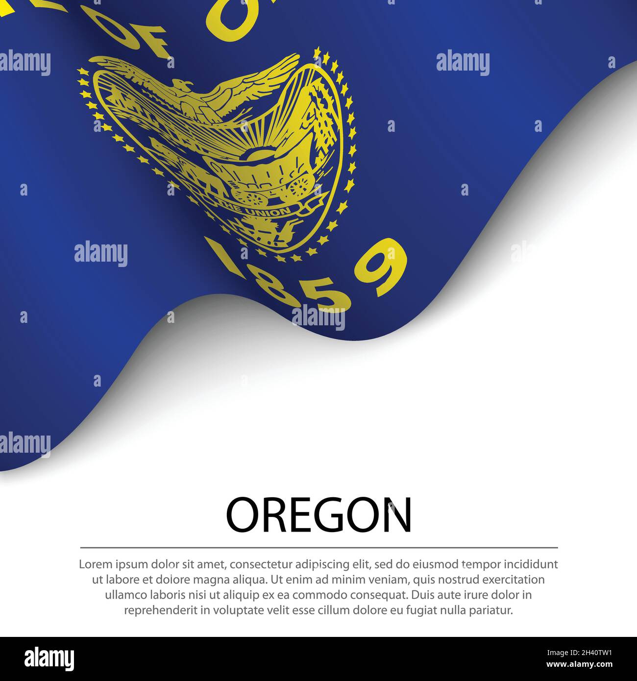 Waving flag of Oregon is a state of USA on white background. Banner or ...