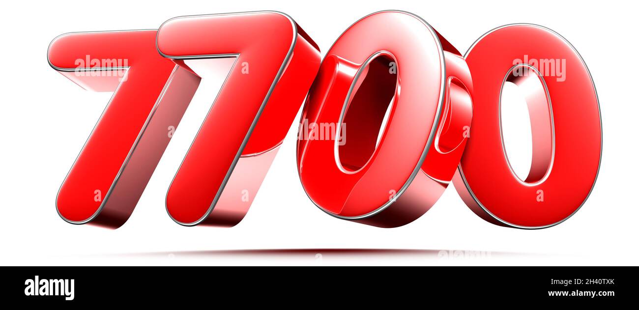 Rounded red numbers 7700 on white background 3D illustration with ...