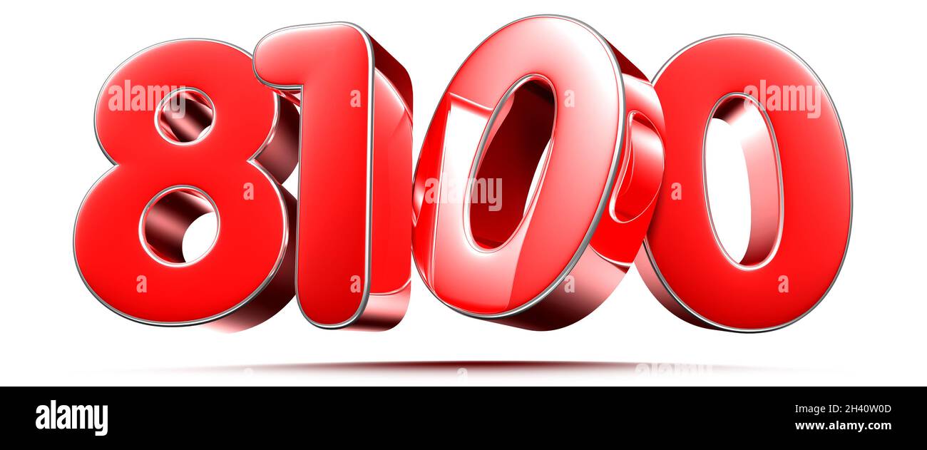 Rounded red numbers 8100 on white background 3D illustration with ...