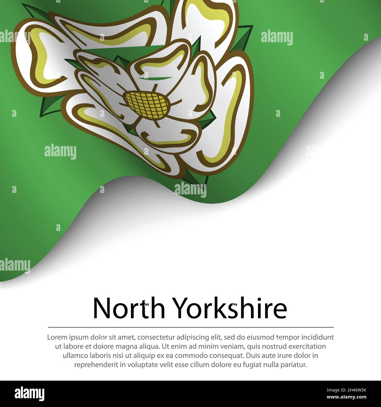 Waving flag of North Yorkshire is a county of England on white ...