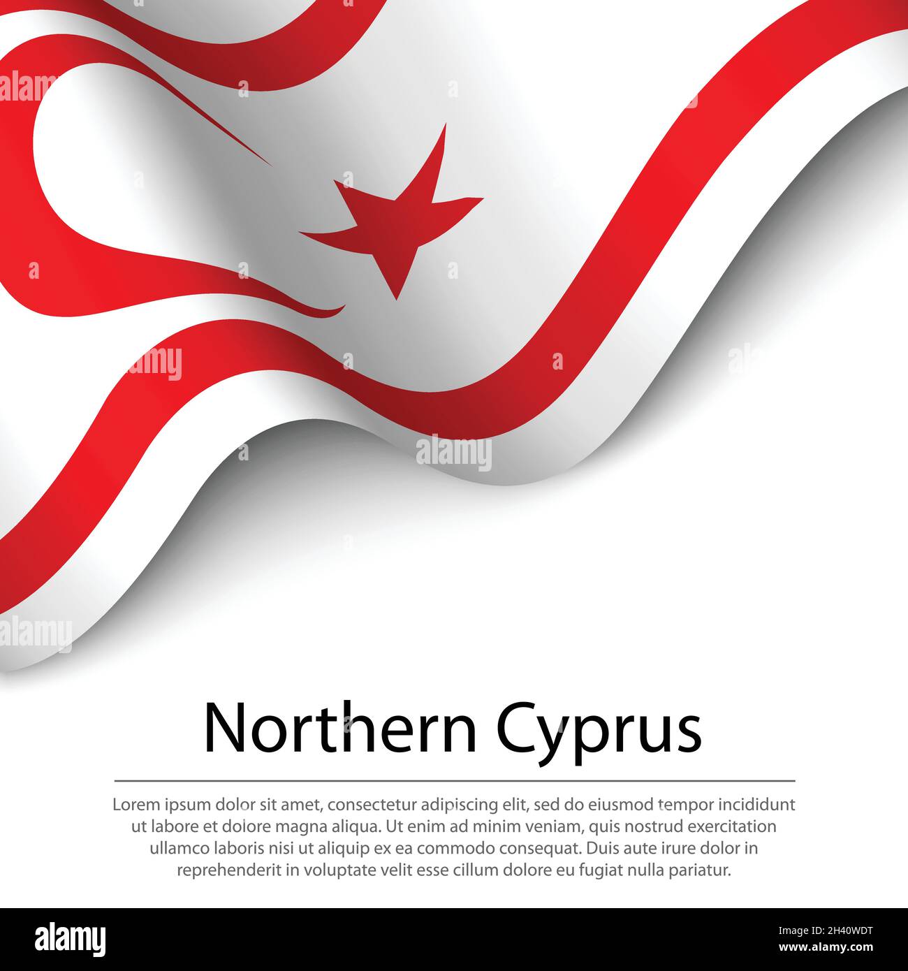 Waving flag of Northern Cyprus on white background. Banner or ribbon ...