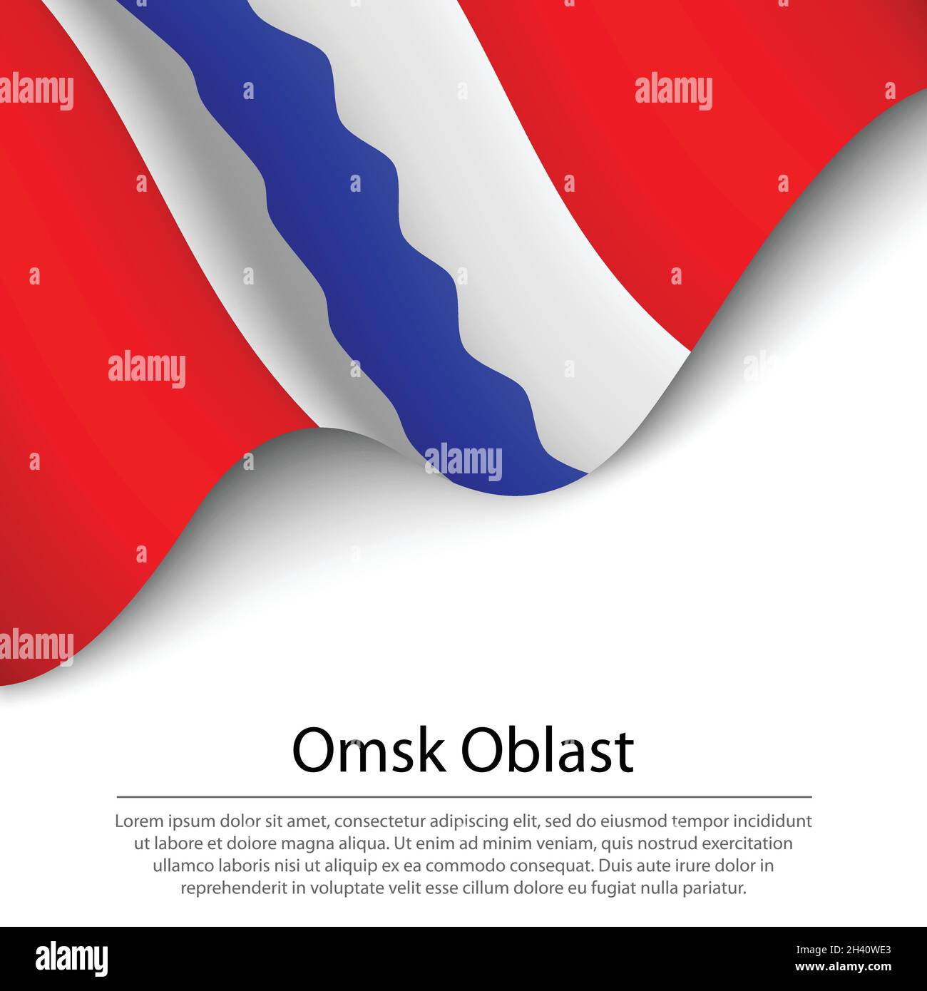 Waving flag of Omsk Oblast is a region of Russia on white background ...