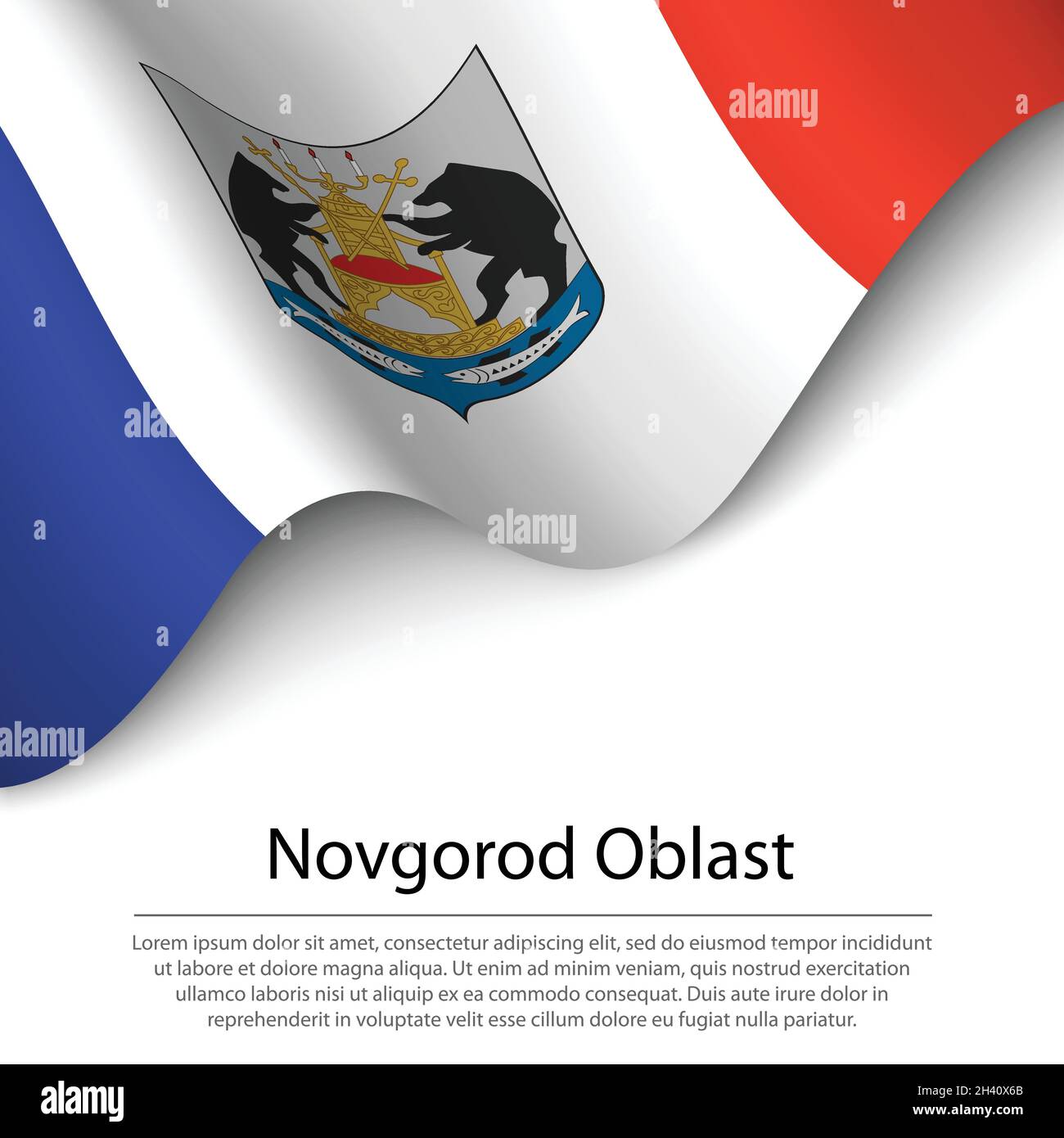 Waving flag of Novgorod Oblast is a region of Russia on white ...