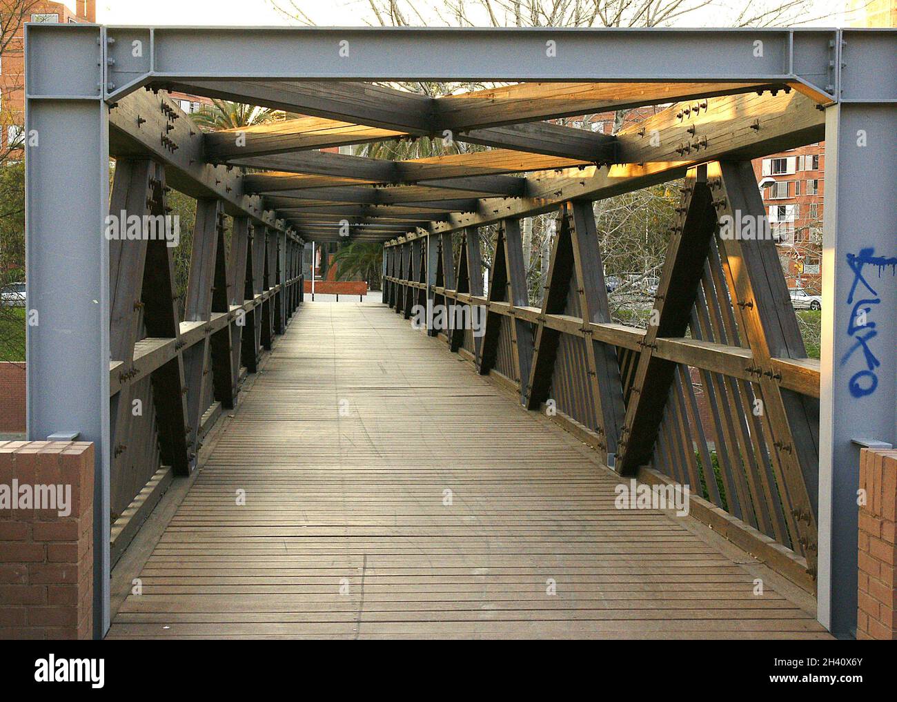Wooden structure of the bridges over the Ronda del Litoral in Barcelona ...