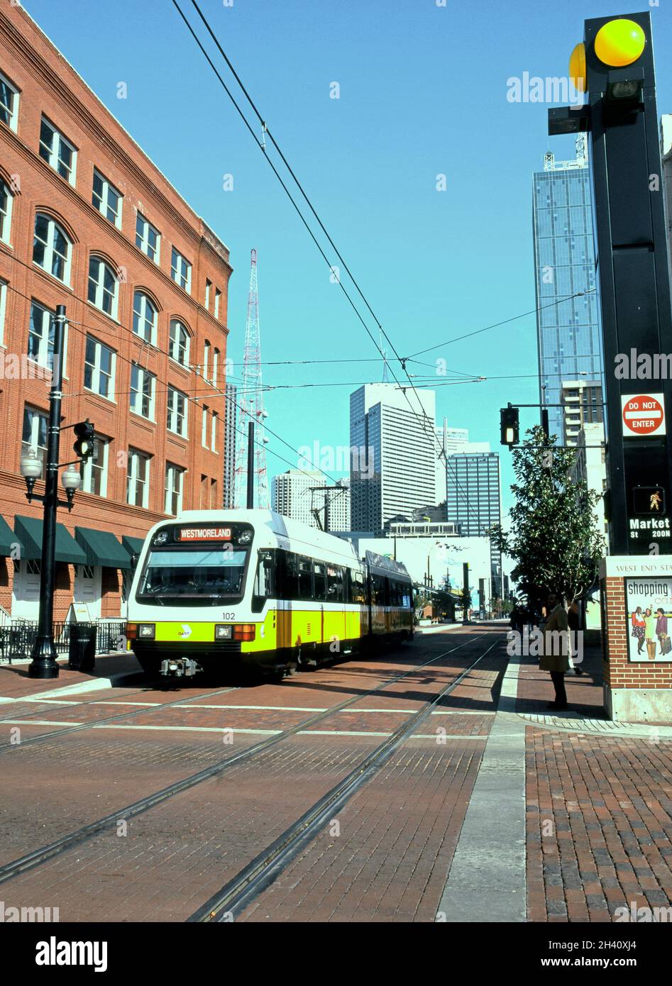 Downtown transportation system with skyscrapers to rear, Dallas, Texas ...