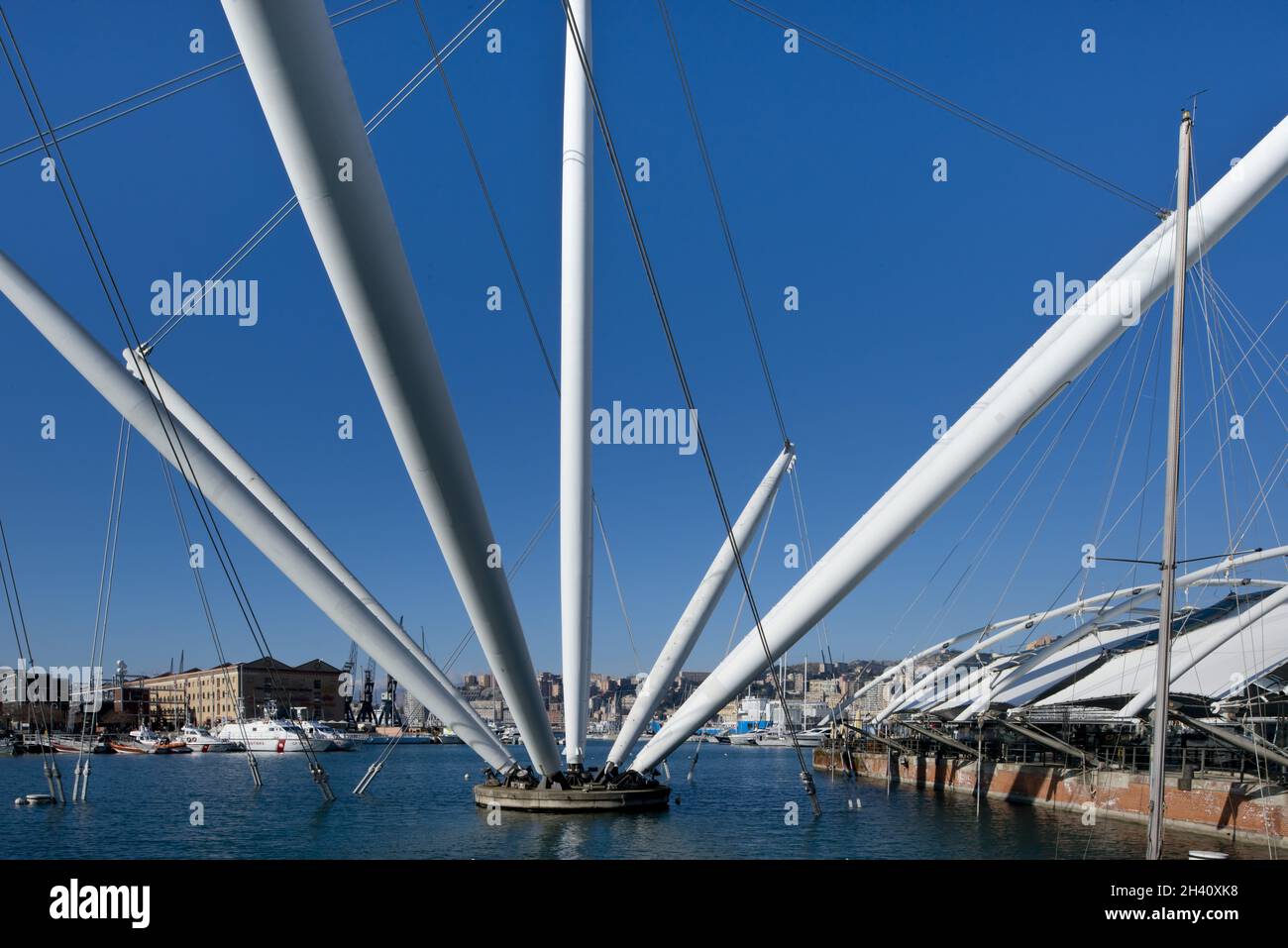 The Bigo in Ancient Harbour of Genoa Stock Photo - Alamy