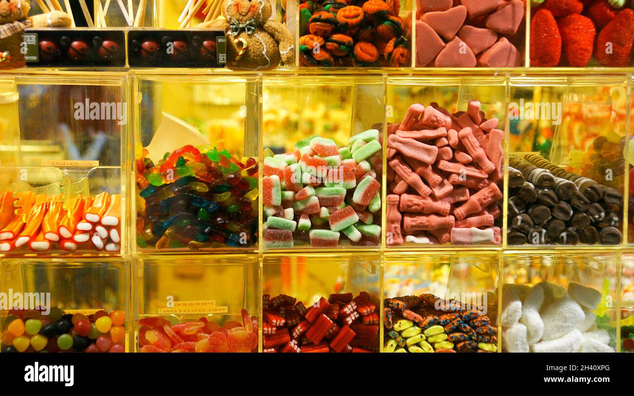 Candies and sweets in a Dubrovnik shop window; Croatia, Europa Stock ...