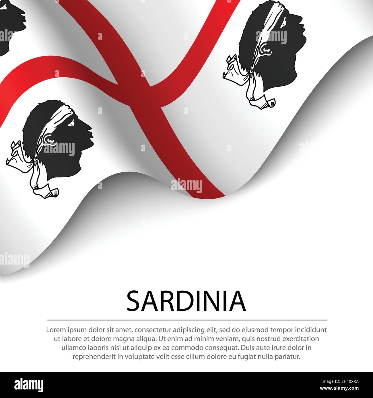 Waving flag of Sardinia is a region of Italy on white background ...