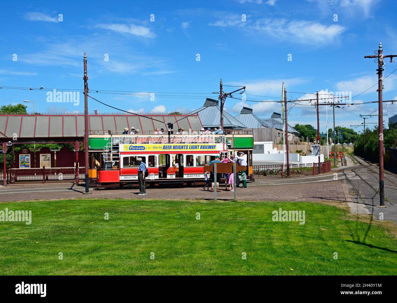 View of a Seaton Electric Tramway Tram outside the tram station, Seaton ...