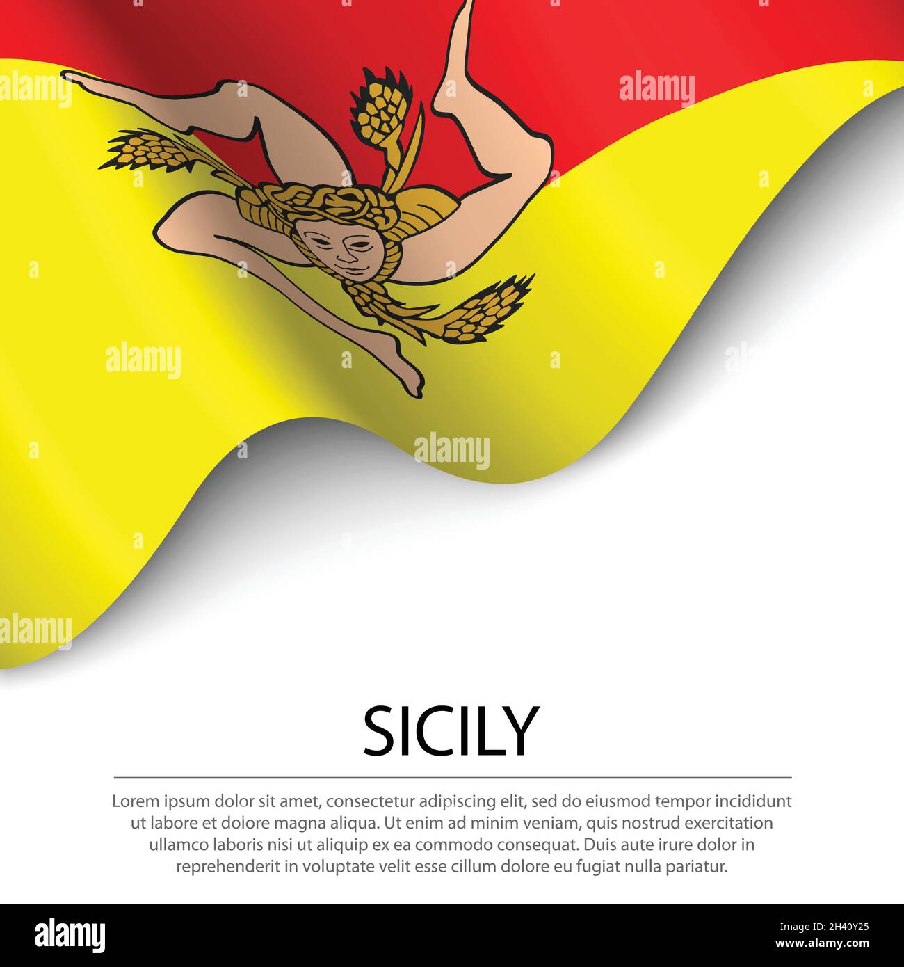 Waving flag of Sicily is a region of Italy on white background. Banner ...