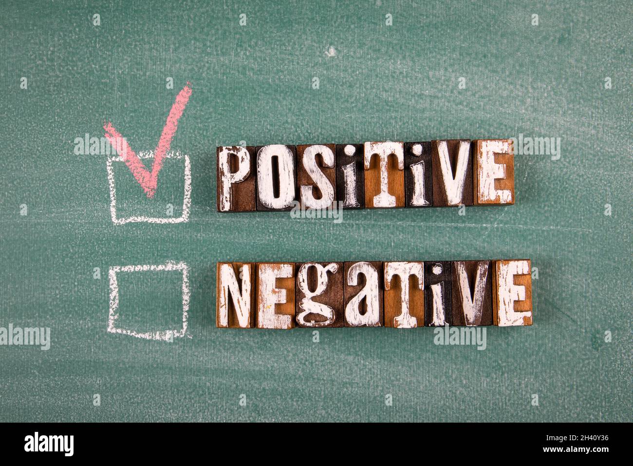 Positive and Negative concept. Green chalk board Stock Photo - Alamy