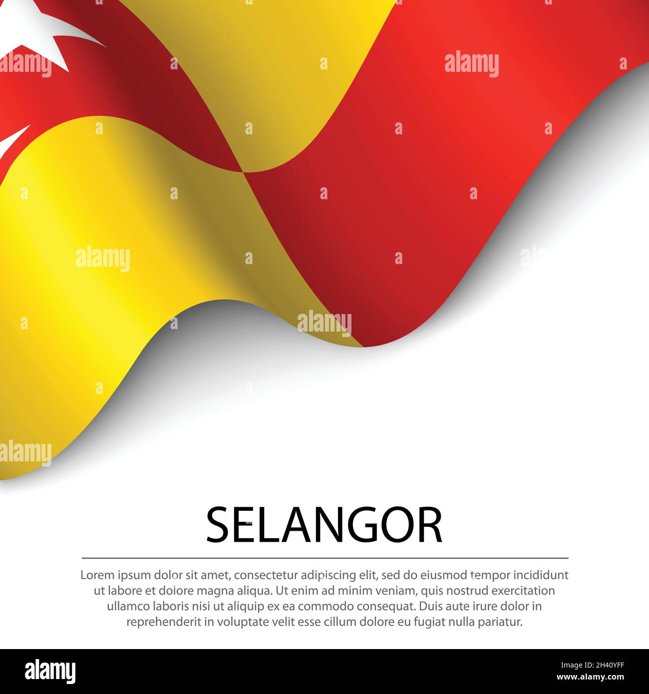 Waving flag of Selangor is a state of Malaysia on white background ...
