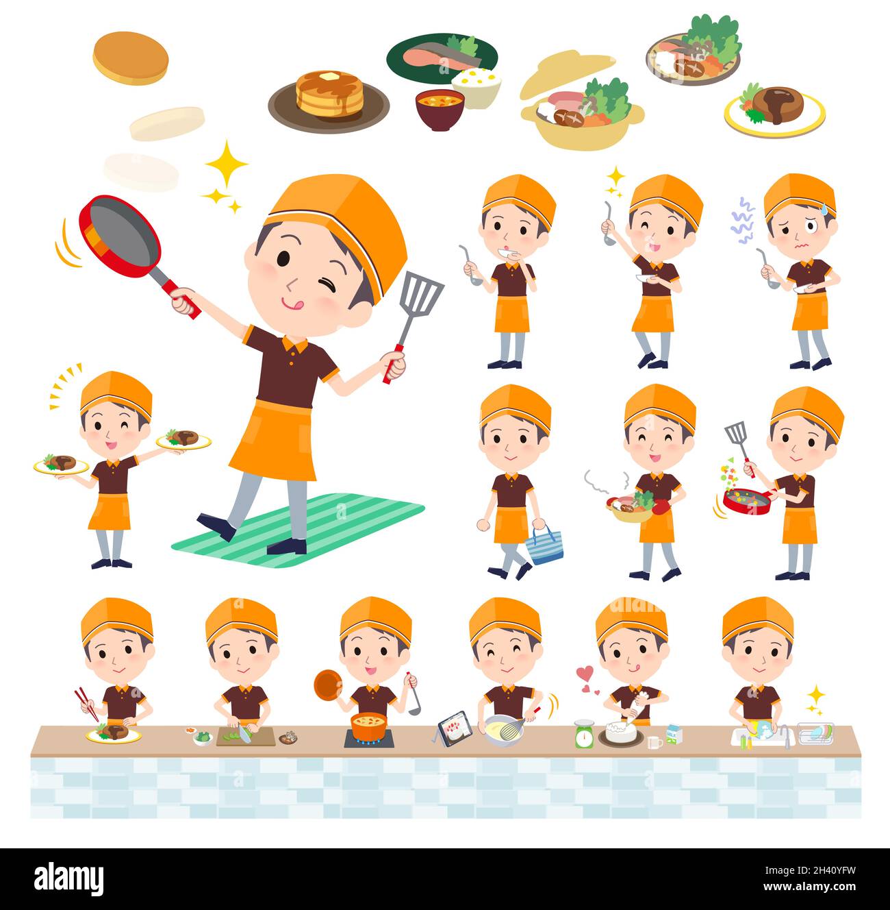 A set of Fast food clerk man about cooking.It's vector art so easy to ...