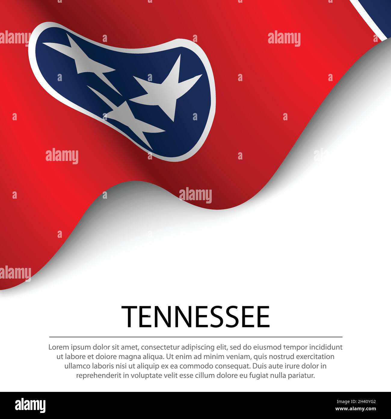 Waving flag of Tennessee is a state of USA on white background. Banner ...