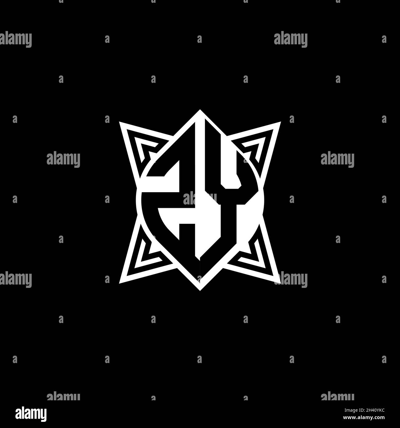 ZY Monogram logo letter with Star geometric shape style design isolated on black background ...