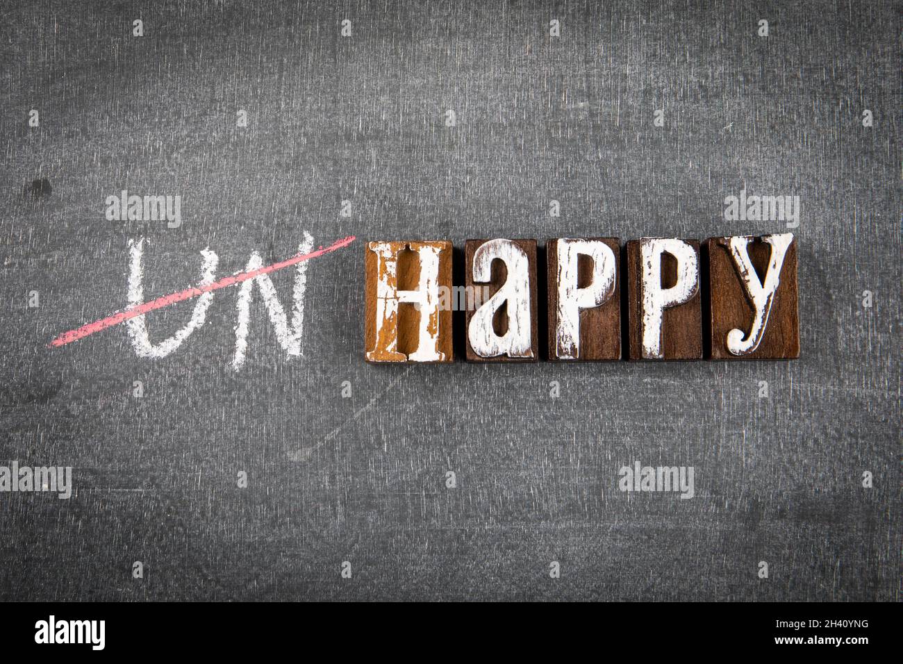 Happy and Unhappy concept. Black chalk board background Stock Photo - Alamy