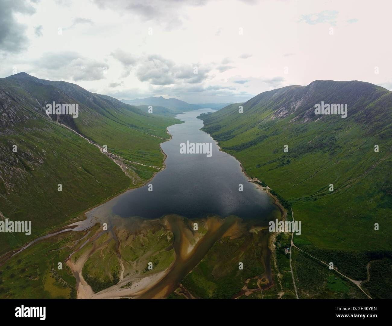 Gken Etive, Scotland - 5 August, 2021: Aerial panoramic view of Loch ...