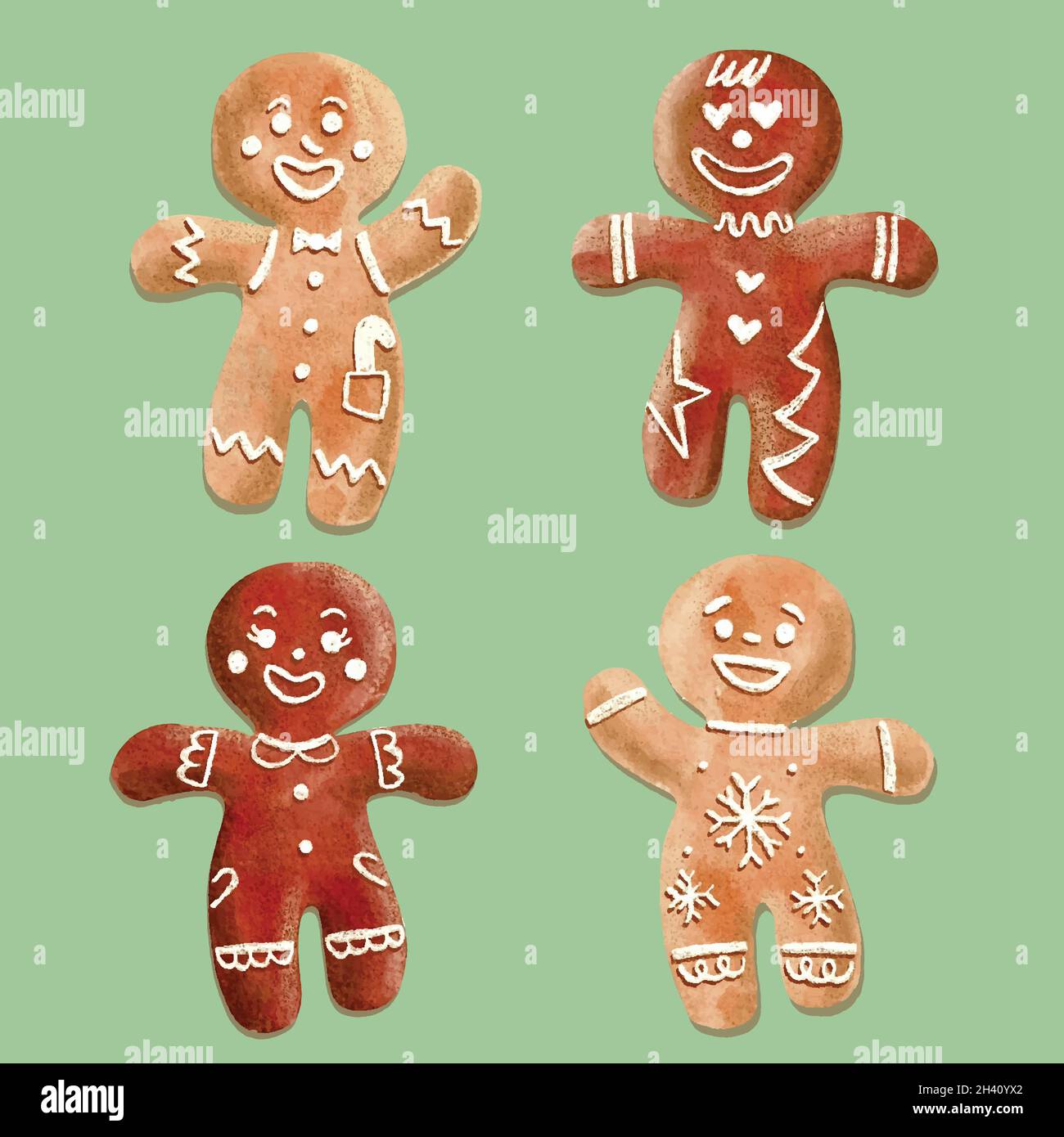 watercolor gingerbread man cookie collection vector design illustration ...