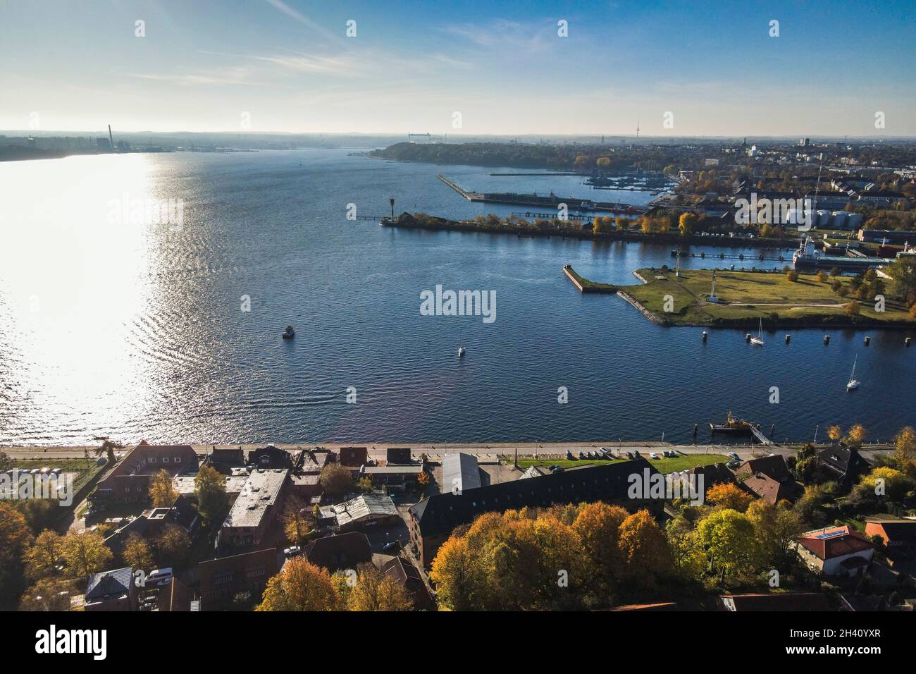 Aerial view of the Holtenau district and the Baltic Sea in Kiel Stock ...