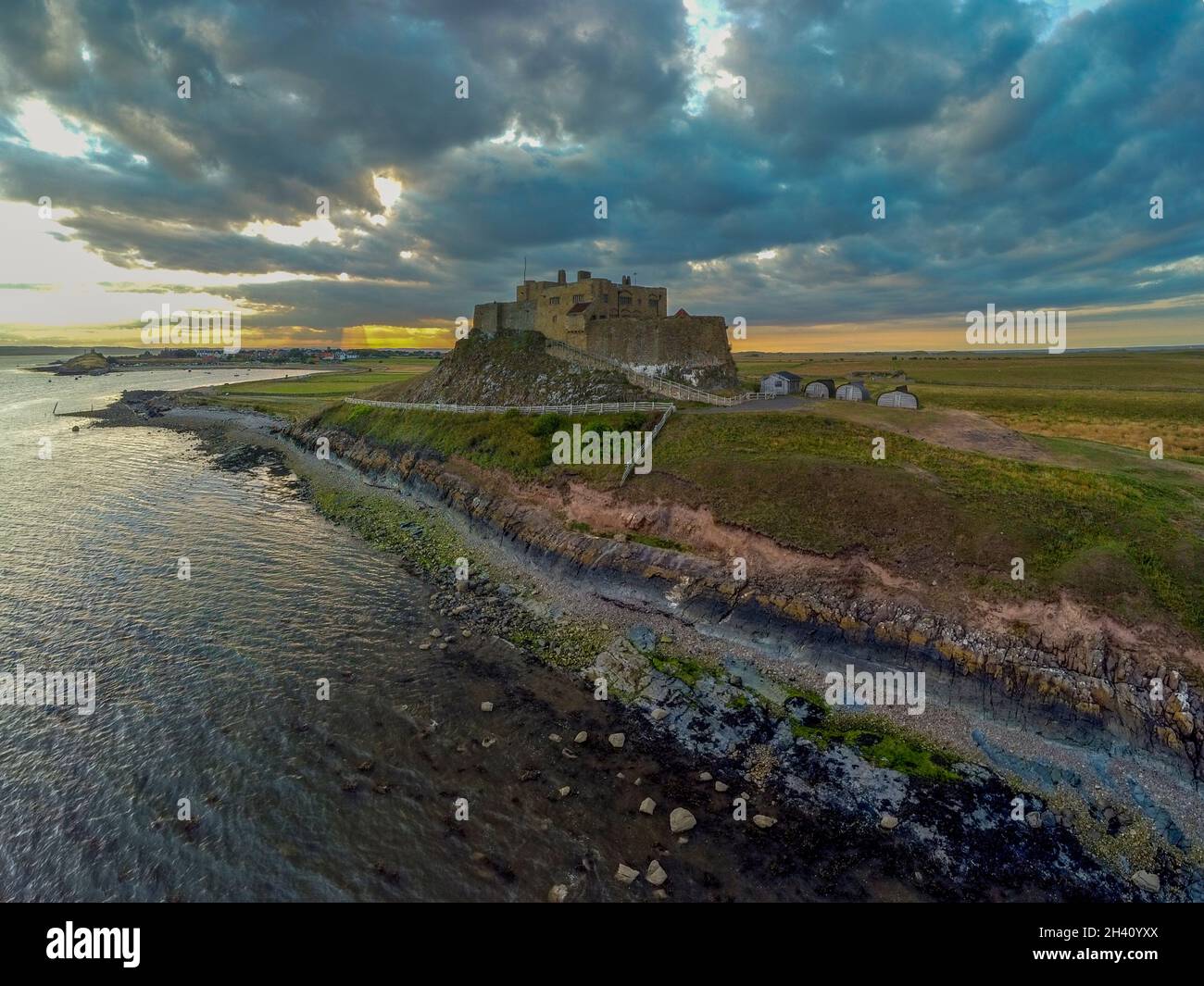 Holy Island, UK - August 2, 2021: Summer evening view of Lindisfarne ...