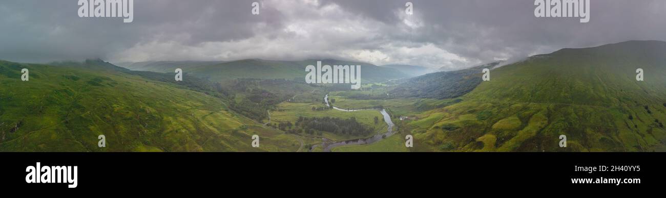 Glen Lyon, Scotland - August 7, 2021: Aerial view of the head of Glen ...
