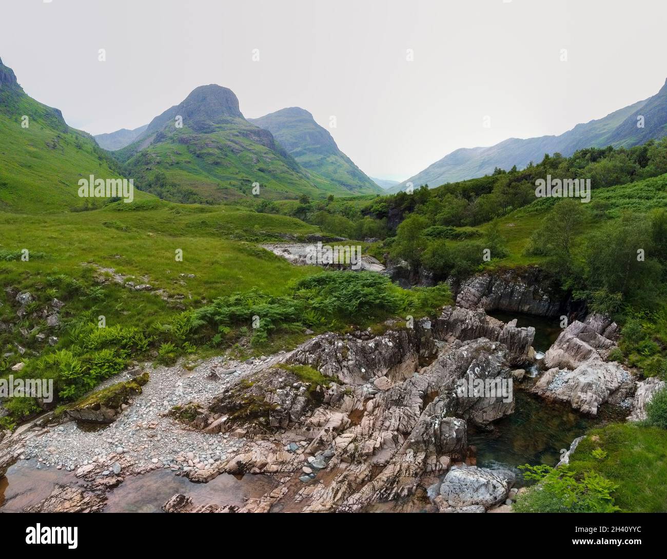 Glencoe, Scotland - August 5, 2021: Aerial panoramic view of the ...