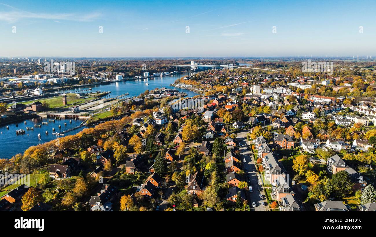 Aerial view of the Holtenau district and the Kiel canal Stock Photo - Alamy