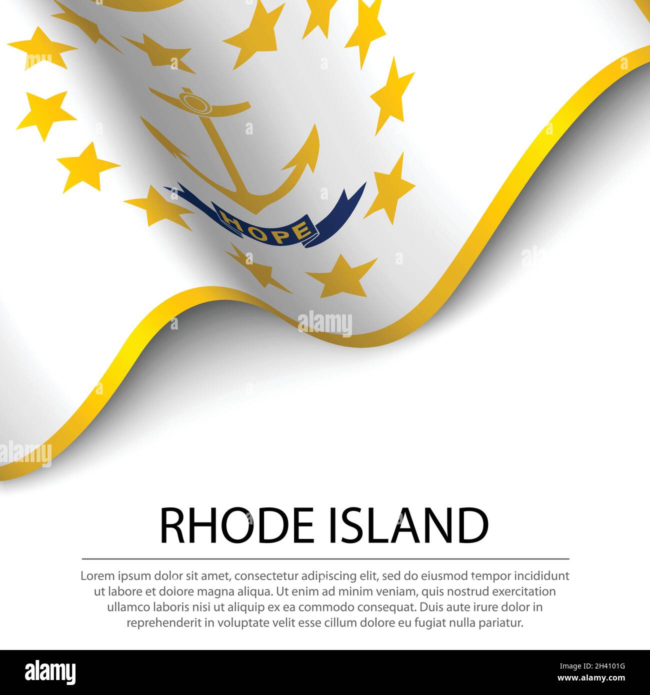 Waving flag of Rhode Island is a state of USA on white background ...