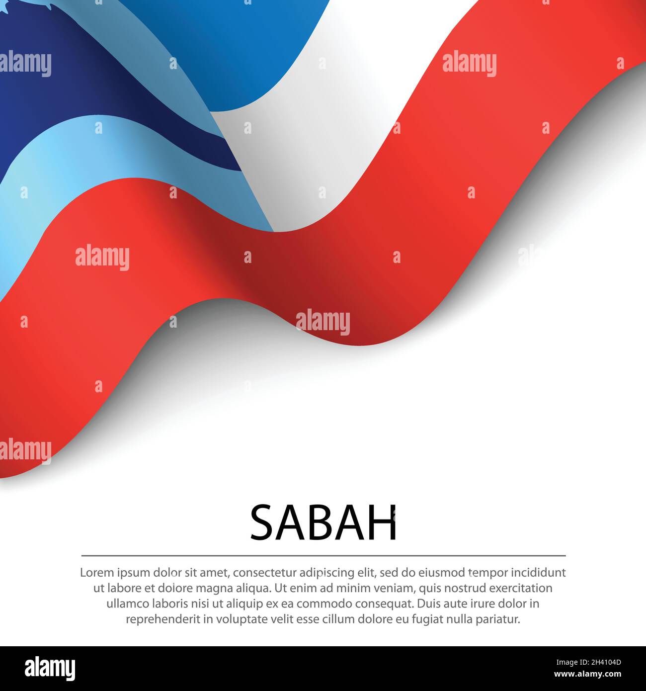 Waving flag of Sabah is a state of Malaysia on white background. Banner ...