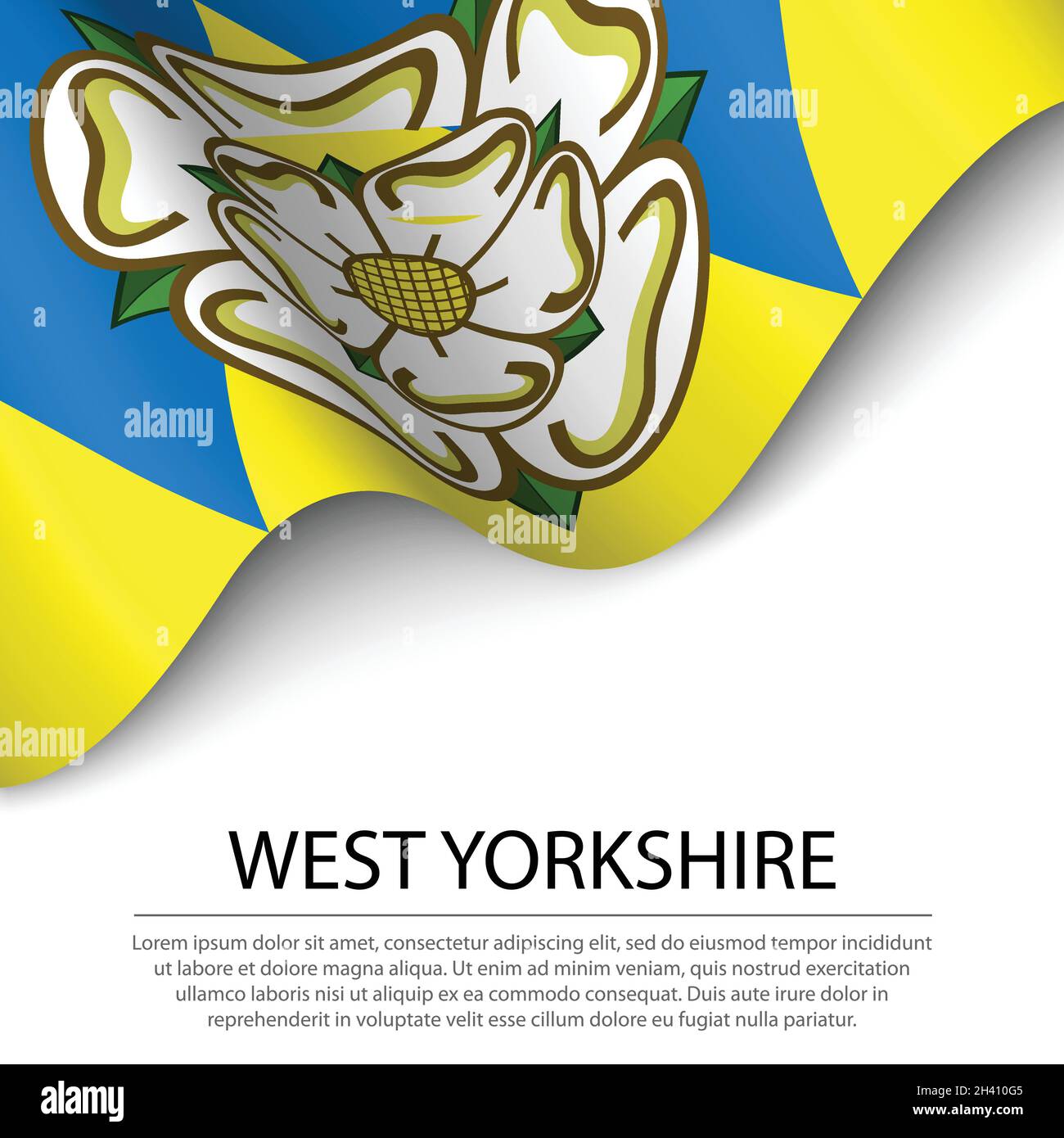 Waving flag of West Yorkshire is a county of England on white ...
