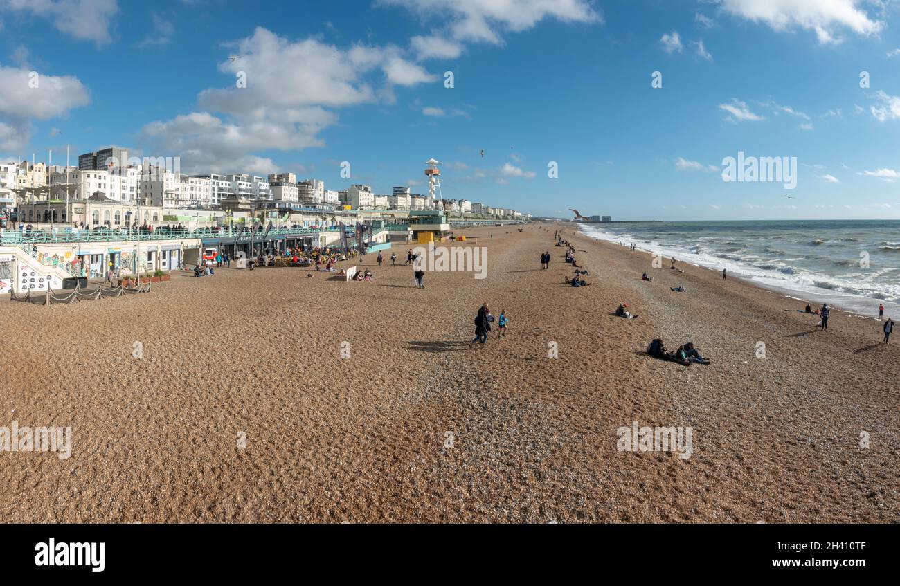 Panoramic view looking east along the beach in Brighton from Palace ...