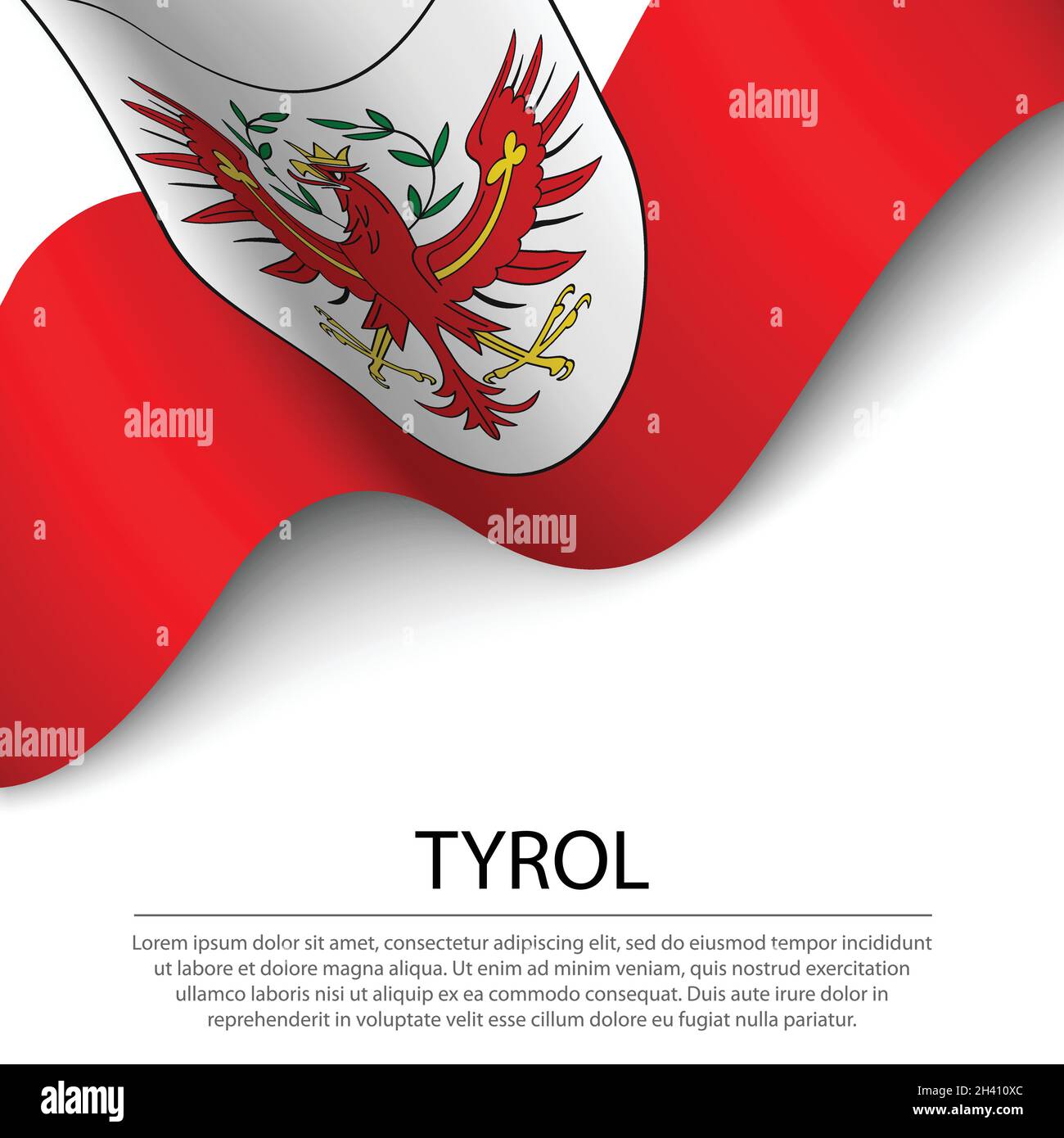 Waving flag of Tyrol is a state of Austria on white background. Banner ...