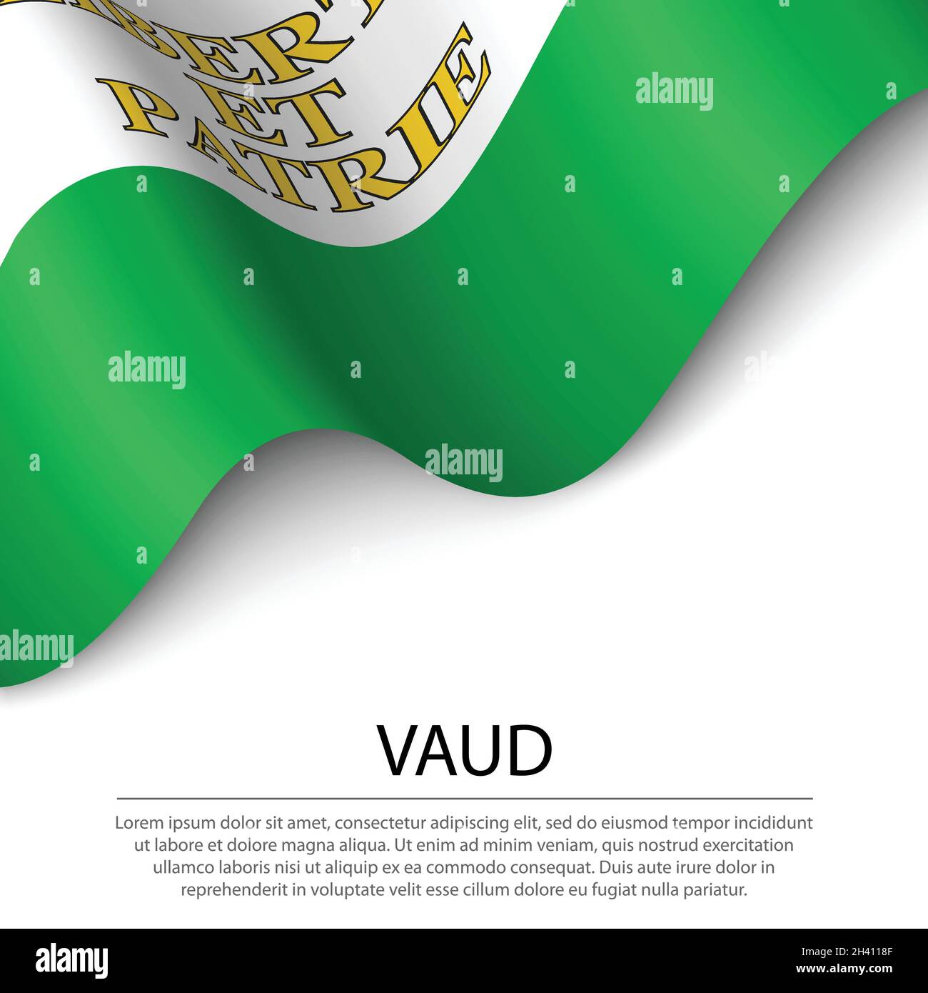 Waving flag of Vaud is a canton of Switzerland on white background ...