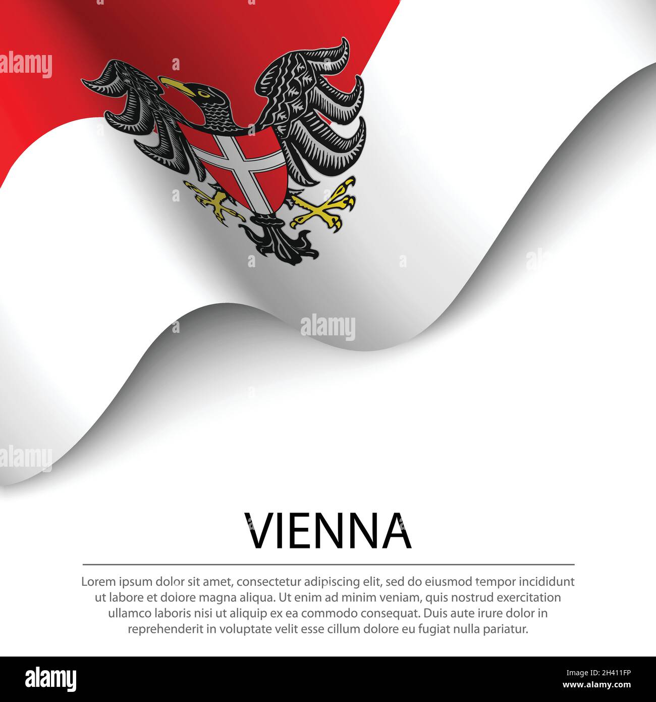 Waving flag of Vienna is a state of Austria on white background. Banner ...