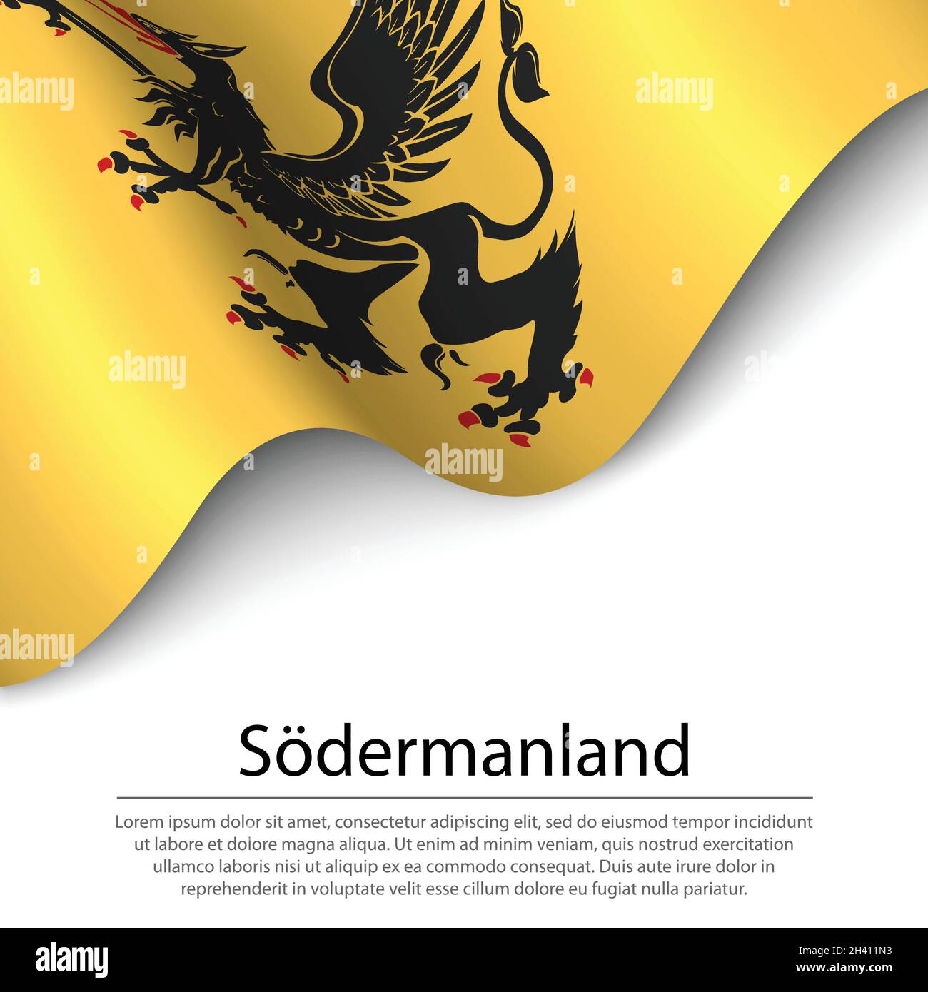 Waving flag of Sodermanland is a province of Sweden on white background ...