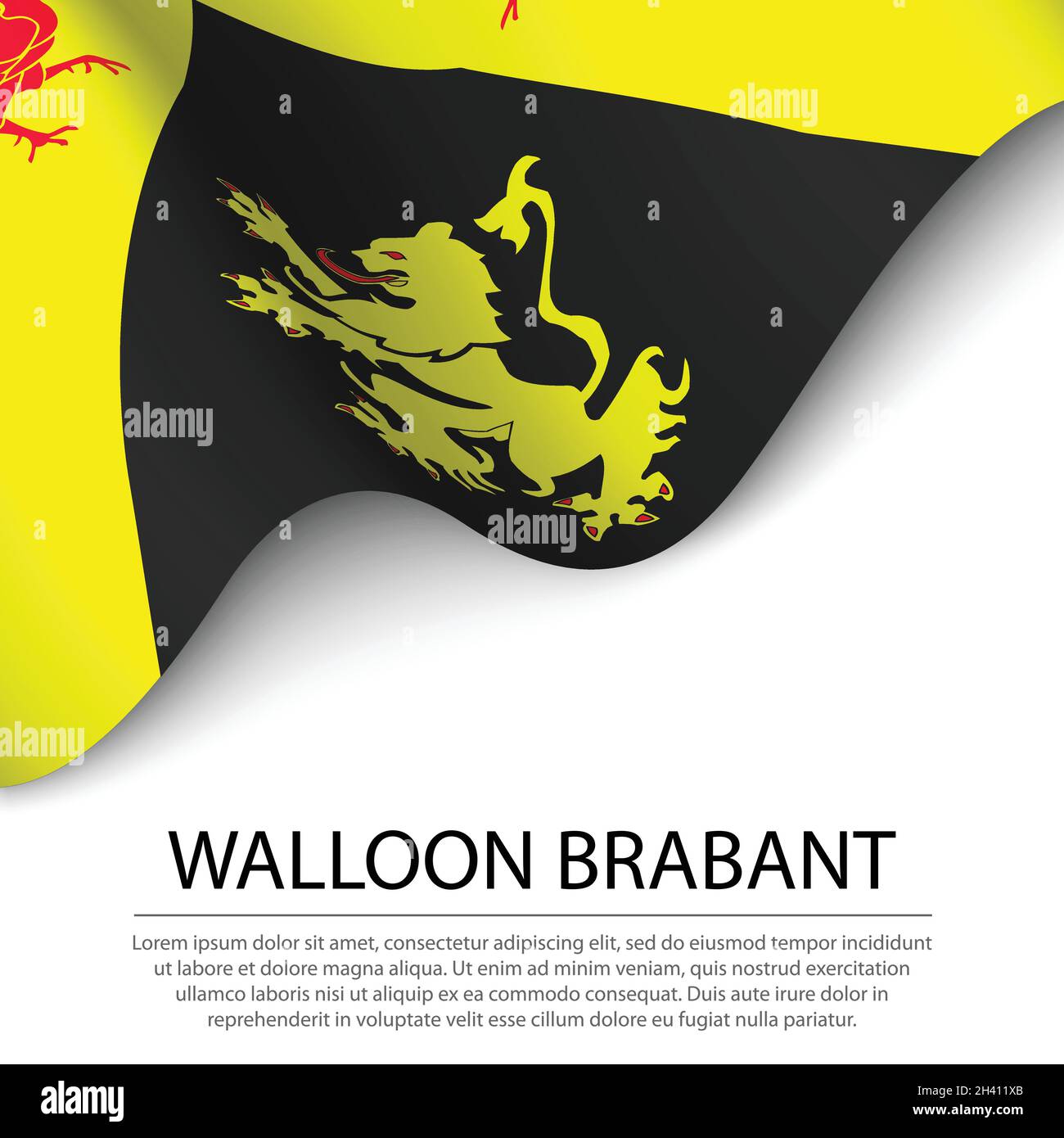 Waving flag of Walloon Brabant is a province of Belgium on white ...