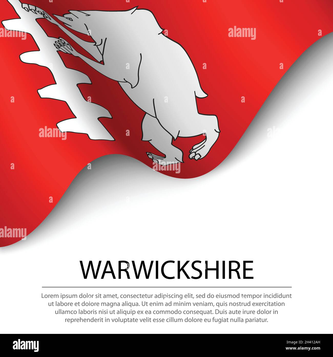 Waving flag of Warwickshire is a county of England on white background. Banner or ribbon vector ...