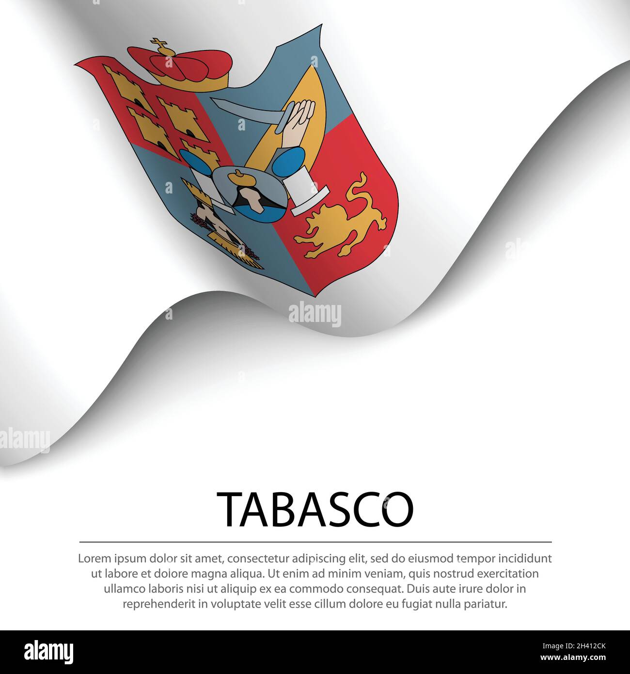 Waving flag of Tabasco is a state of Mexico on white background. Banner ...