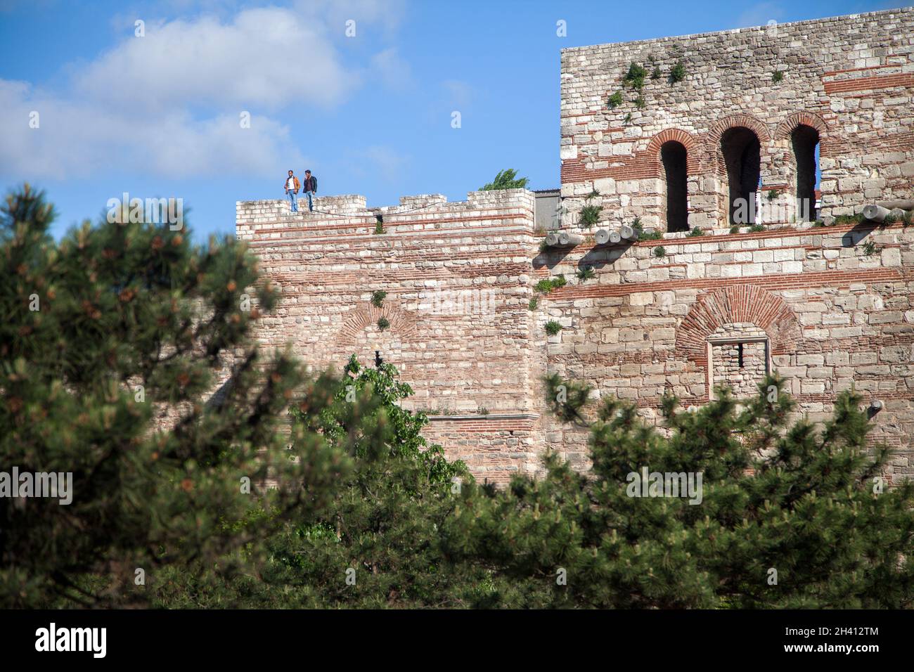 Istanbul,Turkey - 04-30-2016:View of the historical Byzantine walls ...