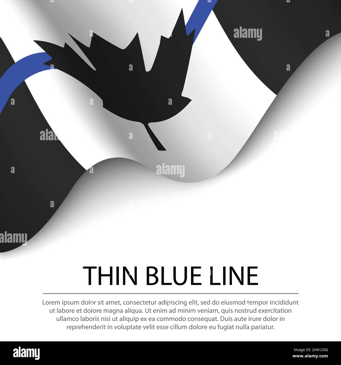 Waving flag of Canada Thin blue line on white background. Banner or ...