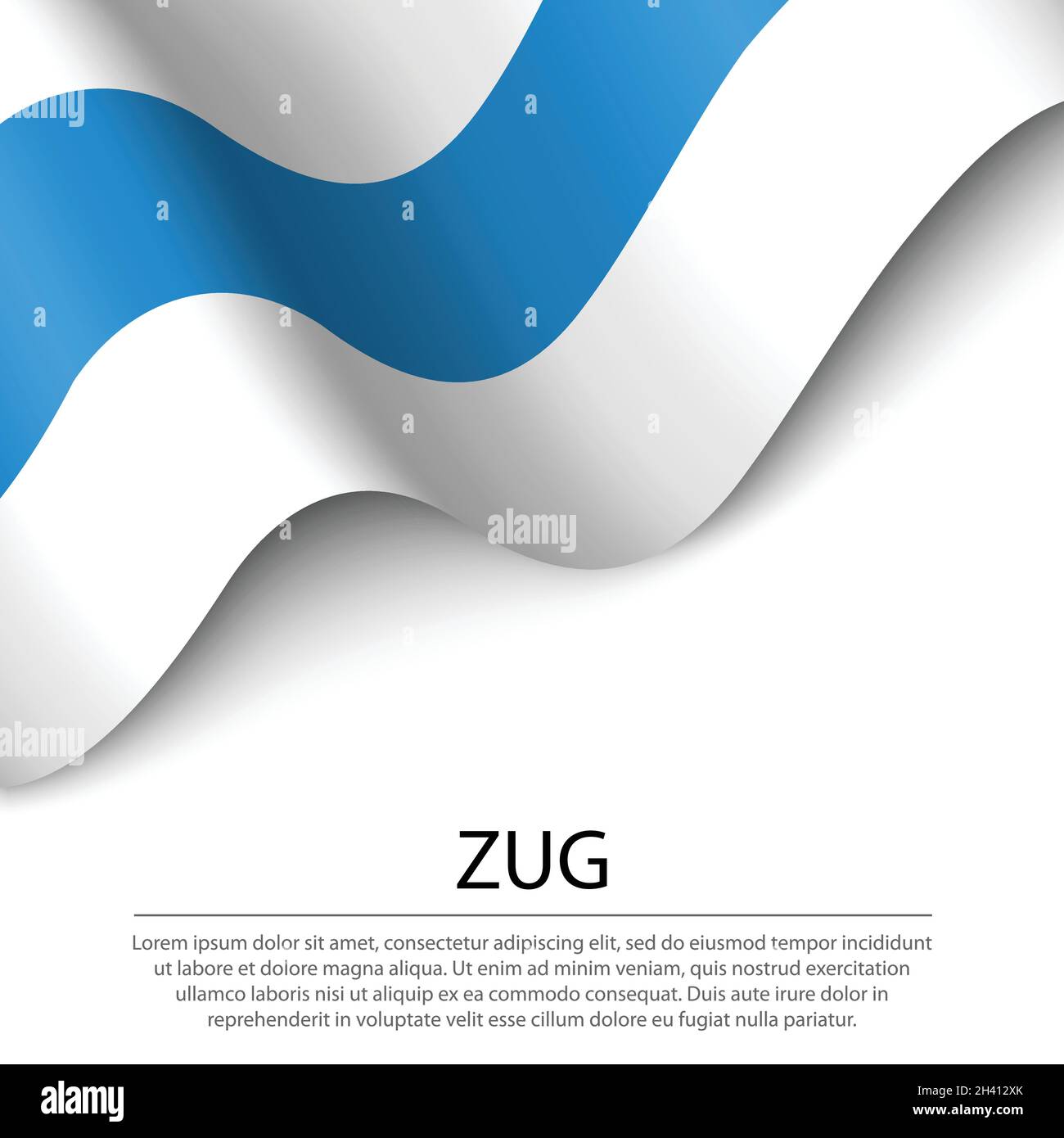 Waving flag of Zug is a canton of Switzerland on white background ...