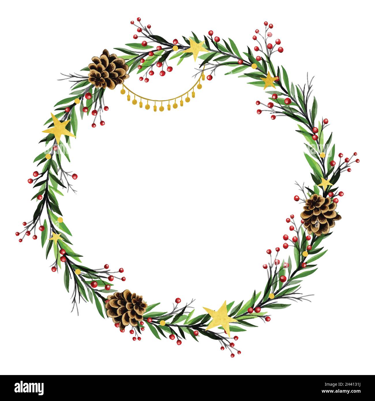 watercolor christmas wreath template vector design illustration Stock ...
